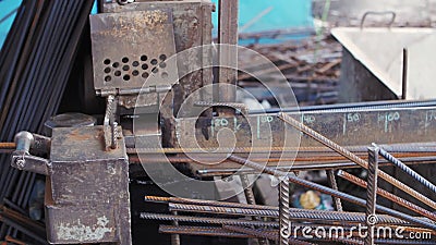 Cutting of Reinforcement at the Construction Site on the Machine Stock ...