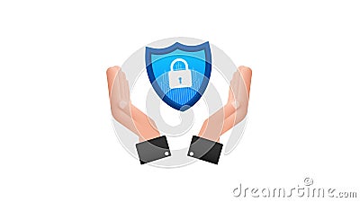 Cyber Security Motion Graphics Logo with Shield and Check Mark. Hands ...