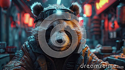 Cyberpunk Panda With Holographic Eyes Decrypting Data In A High-tech ...