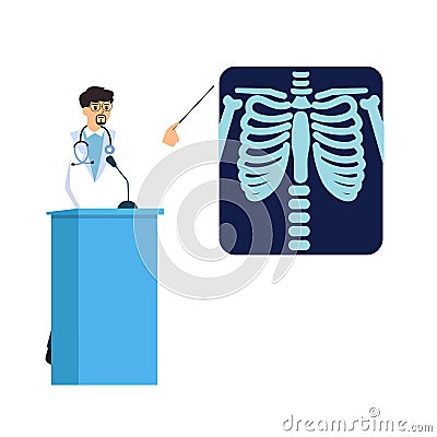 Doctor Examines Human Chest X Ray Bones Skeleton Checkup Roentgen Of ...