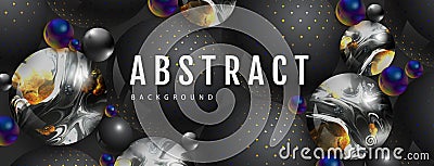 3D Abstract Black Spheres And Spheres With Ink Art Inside On Dark Black ...