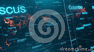 3D Animation of an Abstract Space with a World Map and All the World`s ...