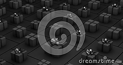 3D Animation. Black Gift Boxes Tied with Ribbon and without it Stock ...