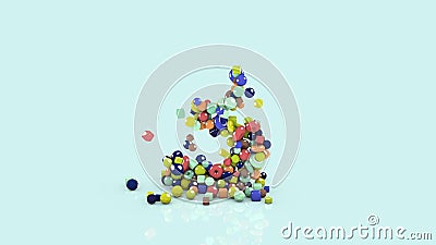 3D Animation from Colored Objects, Colorful Number Three, from Falling ...