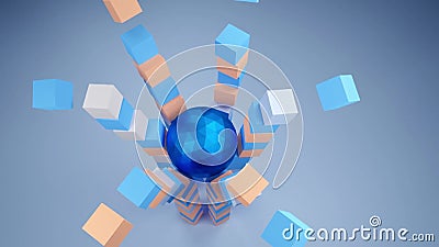 3D Animation of Falling Sphere on Cube Shape. Futuristic 3D Animation ...