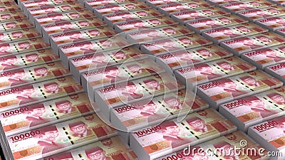 3D Animation of Indonesia 100000 Rupiah Banknotes Money Stack on White ...