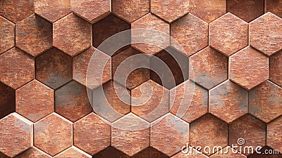 3d Animation Loop Rust Metal Hexagon Tiled Wall As Geometric Background ...