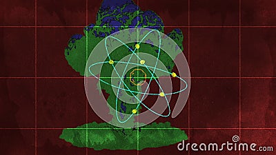 3D Animation of a Mushroom Cloud with Chalk Drawn Atom in the ...