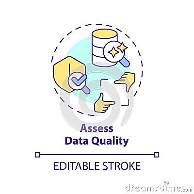 2D Assess Data Quality Concept Linear Icon Cartoon Vector ...