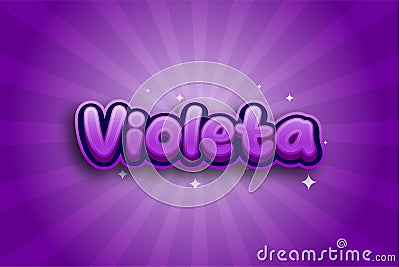 3D Cartoon Name Style Text Violeta On Purple Background Vector ...