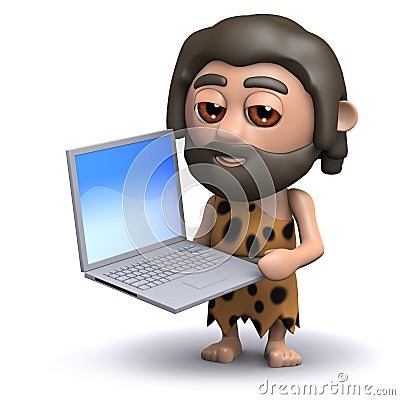 Royalty Free Stock Image: 3d Caveman with computer. Image: 41484186