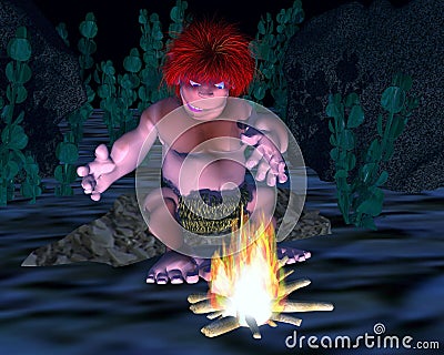 3d Caveman Discovering Fire With Full Background Stock Photography ...
