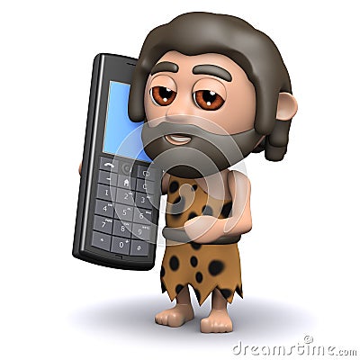 3d Caveman With A Mobile Phone Stock Illustration - Image: 42210000