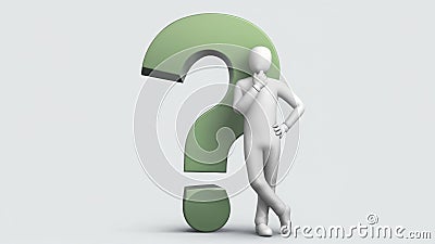 3D Character Pondering With Green Question Mark With Copy-Space Royalty ...