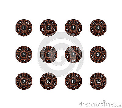 D12 Dice For Boardgames, Numbered Faces From Top View Vector ...