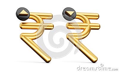 3d Gold Shiny Indian Rupee Symbol, Increase & Decrease Icon On White Background, 3d Illustration ...