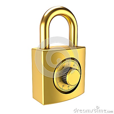 3d Golden Code Padlock Isolated On White Background. High Resolution 3d ...