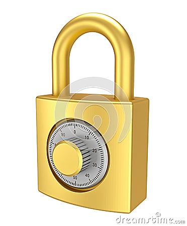 3d Golden Code Padlock Isolated On White Background. High Resolution 3d ...
