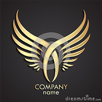 3d Golden Crossed Double Wings Logo Vector Illustration | CartoonDealer ...