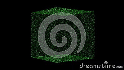 3D Green Cube Object Rotates on Black Background. Object Consisting of ...