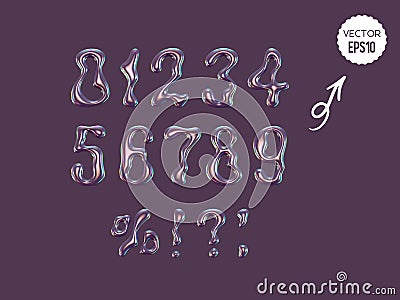 3d Holographic Liquid Numbers And Marks. Vector Illustration ...