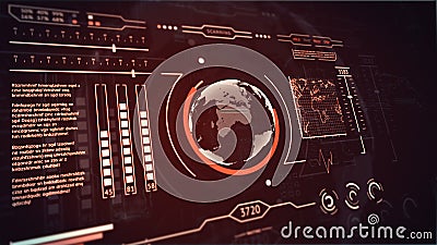 3D HUD Interface Display Scanning of the Planet Earth Red Stock Video ...