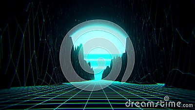 3D Ice Blue Neon Retro Synthwave VJ Loop Motion Background Stock Video ...