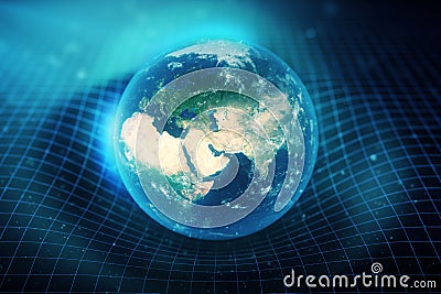 3D Illustration Earth`s Gravity Bends Space Around It. With Bokeh ...