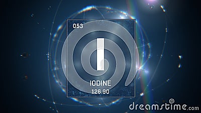Iodine As Element 53 Of The Periodic Table 3D Illustration On Blue ...