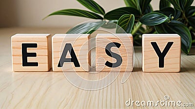 3d Illustration Render Of A Wooden Block With The Word Text "EASY ...