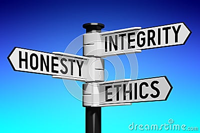 Integrity, Honesty, Ethics Concept - Signpost With Three Arrows Royalty ...
