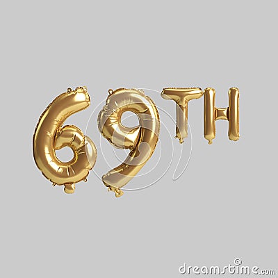 3d Illustration Of 69th Gold Balloons Isolated On Background ...