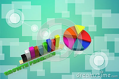 3d increasing Single Bar graph with pie chart illustration - Stock ...