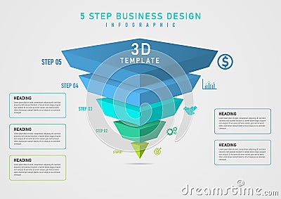 3D Infographic Template 5 Steps Triangle Inverted Pyramid Divided Into ...