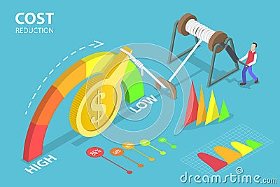 3D Isometric Flat Vector Conceptual Illustration Of Cost Reduction ...