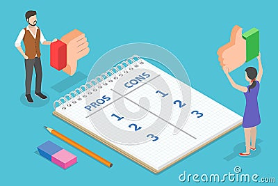 3D Isometric Flat Vector Conceptual Illustration Of Pros And Cons ...