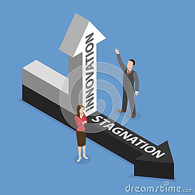 3D Isometric Flat Vector Illustration Of Innovation And Stagnation ...