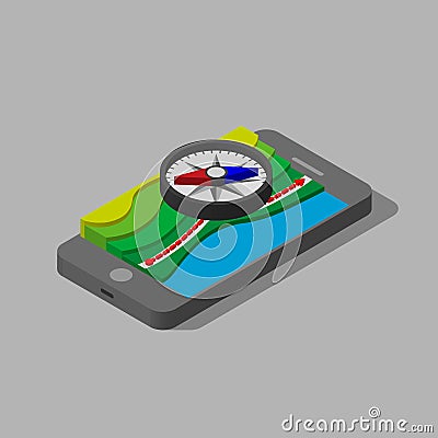 3D Isometric Illustration. Three-dimensional Magnetic Compass Over The ...
