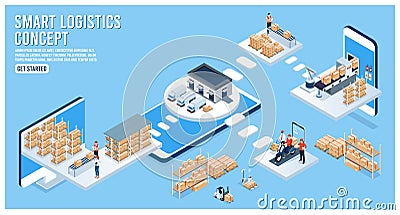 3D Isometric Smart Logistics Concept With Warehouse Logistics And ...