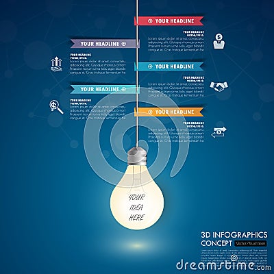 3d Light Bulb Timeline Infographics With Icons Set. . Stock ...