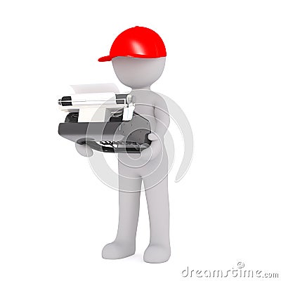 3d Man Carrying An Old-fashioned Typewriter Royalty-Free Illustration ...