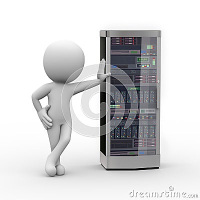 3d Man With Computer Network Server Stock Illustration - Image: 55448551