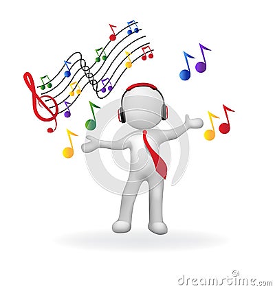3D Man With Headphones Listening Music Logo Vector Illustration ...