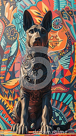 306 3D Model Of A Guard Dog Icon With A Colorful Illustrated Background ...