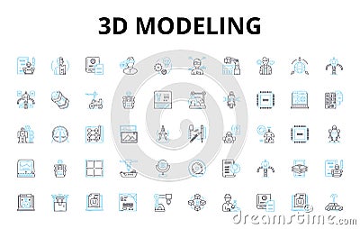 3d Modeling Linear Icons Set. Rendering, Animation, CAD, Sculpting ...