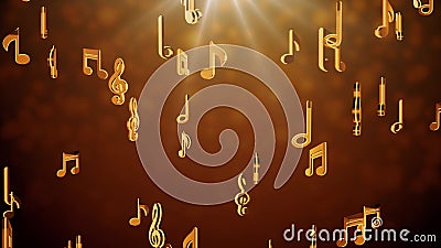 3D Music Notes Flowing Simulation, Falling on Golden Loop Background ...