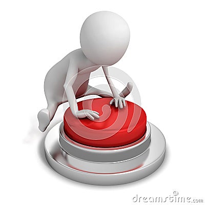 3D Person Pushing A Red Button In Jump Stock Photo - Image: 32541380