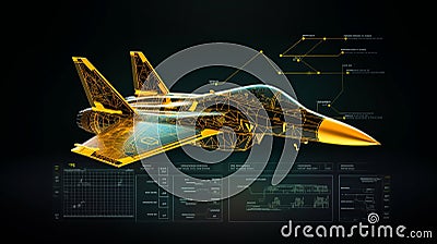3D Projection Of A Fighter Jet, Its Sleek Aerodynamic Form With Sharp ...