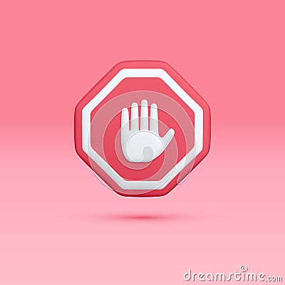 3d Realistic Stop Sign Isolated Light Background. Hand Stop Symbol ...