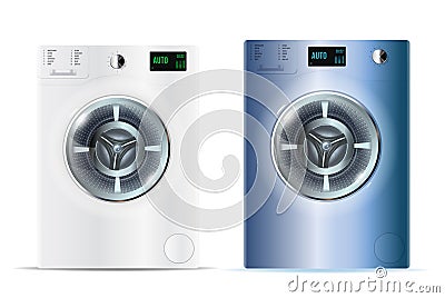 3d Realistic Vector Washers. Realistic White And Blue Steel Front ...